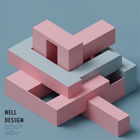 Geometric Structure Composed Of Interlocking Rectangular Prisms In Pink And Light Stock