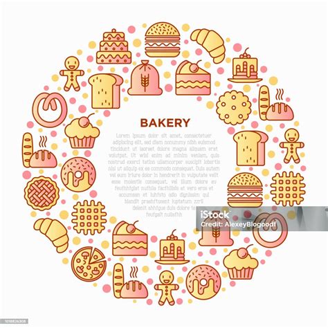 원 선 아이콘에서에서 빵집 개념 빵 팬케이크 밀가루 크루아상 도넛 꽈 배기 쿠키 진저 브레드 남자 컵 케 익 피자 와플 토스트