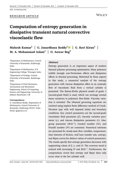 Computation Of Entropy Generation In Dissipative Transient Natural Convective Viscoelastic Flow