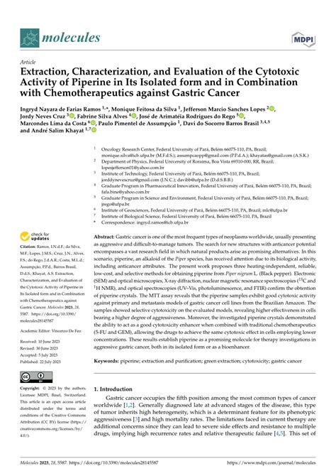 Pdf Extraction Characterization And Evaluation Of The Cytotoxic Activity Of Piperine In Its