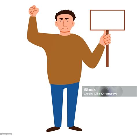 그의 손에 텍스트에 대한 기호가있는 검은 머리의 남자 주먹을 들고 차별에 반대하는 시위하는 사람 공격성에 대한 스톡 벡터 아트 및 기타 이미지 Istock