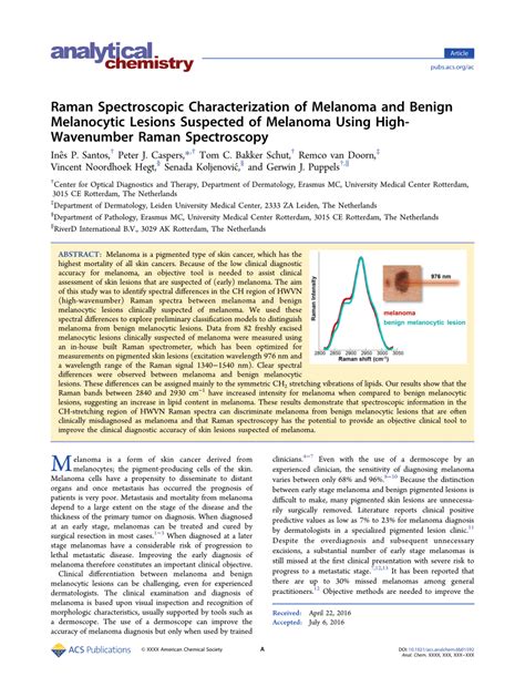 Pdf Raman Spectroscopic Characterization Of Melanoma And Benign Melanocytic Lesions Suspected