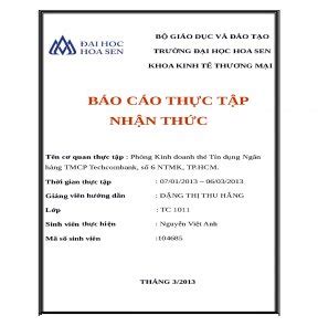 TIỂU LUẬN báo cáo THỰC tập NHẬN THỨC phòng kinh doanh thẻ tín dụng ngân hàng TMCP techcombank