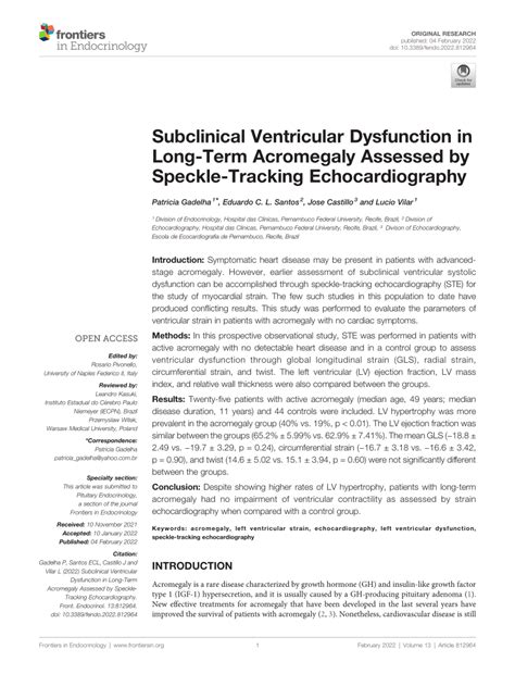 Pdf Subclinical Ventricular Dysfunction In Long Term Acromegaly Assessed By Speckle Tracking