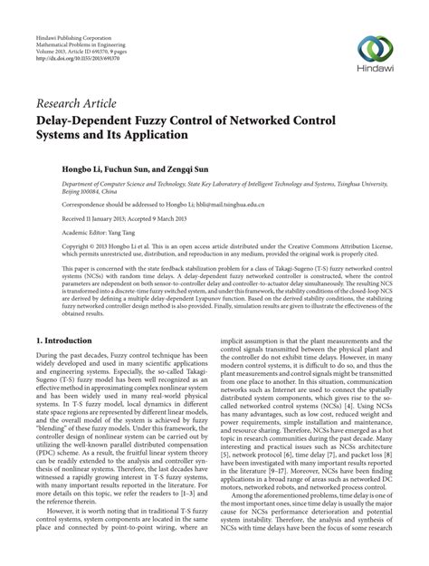 Pdf Delay Dependent Fuzzy Control Of Networked Control Systems And Its Application