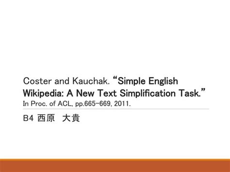 simple english wikipedia a new text simplification task ppt