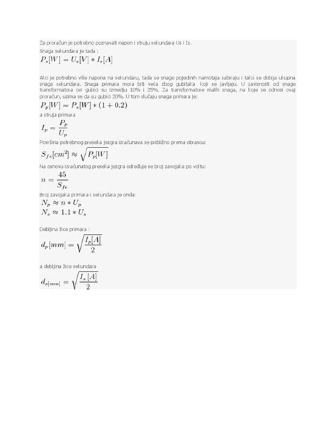 Proračun Iskustveni Transformatora Pdf