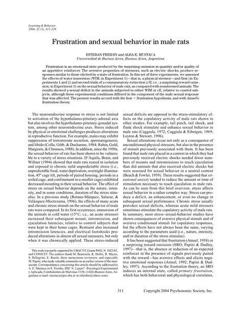 Pdf Frustration And Sexual Behavior In Male Rats