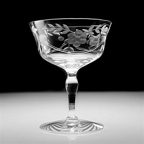 Etched Champagne Glasses Sherbet Glasses Flower And Leaf Pattern Set