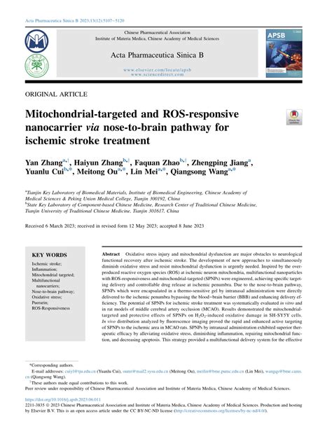 Pdf Mitochondrial Targeted And Ros Responsive Nanocarrier Via Nose To
