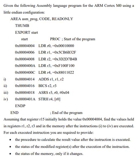 Solved Given The Following Assembly Language Program For The