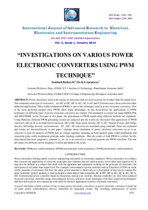 Pdf Investigations On Various Power Electronic Converters Using Pwm Technique