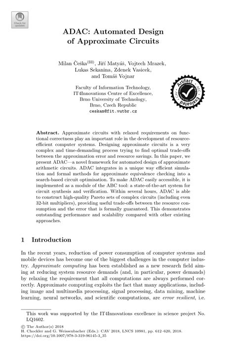 Pdf Adac Automated Design Of Approximate Circuits 30th International Conference Cav 2018
