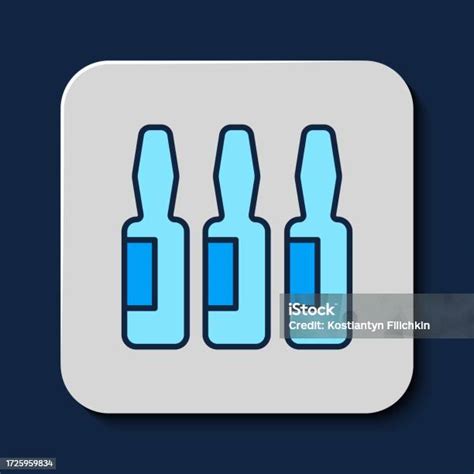 채워진 윤곽선 의료용 유리병 앰플 병 아이콘은 파란색 배경에 분리되어 있습니다 백신 접종 주사 백신 의료 개념 벡터 0명에 대한 스톡 벡터 아트 및 기타 이미지 Istock