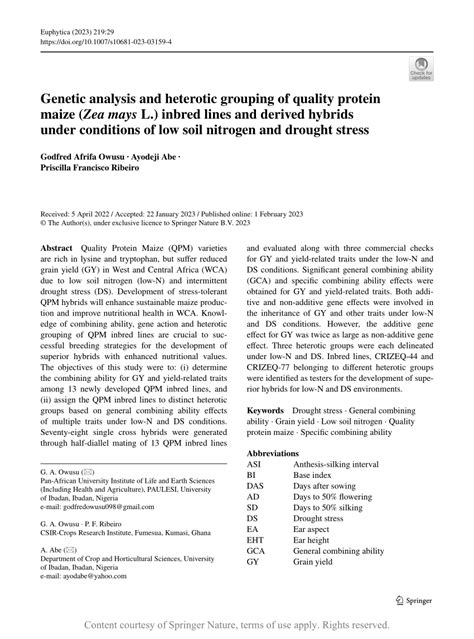 Genetic Analysis And Heterotic Grouping Of Quality Protein Maize Zea