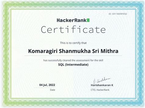 Komaragiri Shanmukha Sri Mithra On Linkedin Hackerrankcertificate Problemsolving