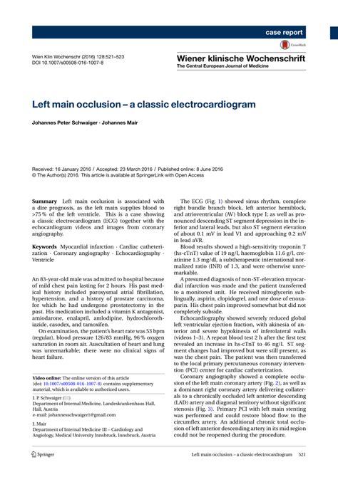 Pdf Left Main Occlusion A Classic Electrocardiogram