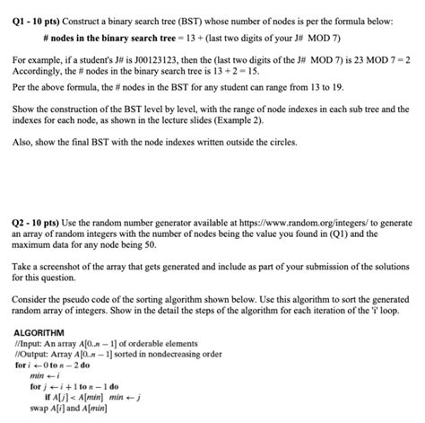 solved q1 10 pts construct a binary search tree bst