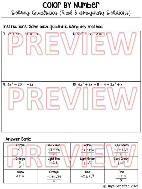 Solving Quadratic Equations Coloring Activity Made By Teachers
