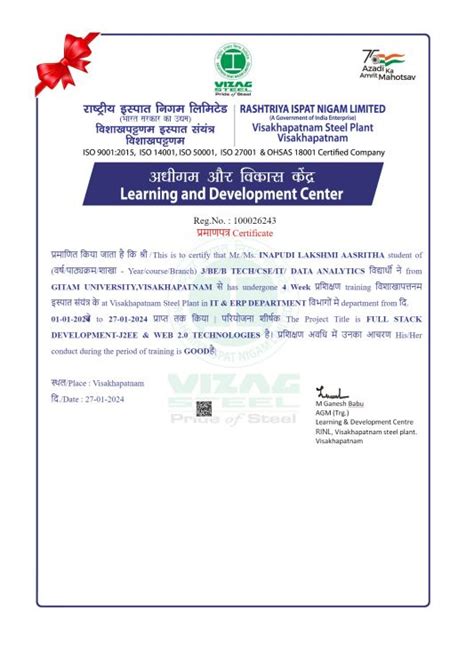 Lakshmi Aasritha Inapudi On Linkedin Internshipexperience Steelplant Webdev Programming