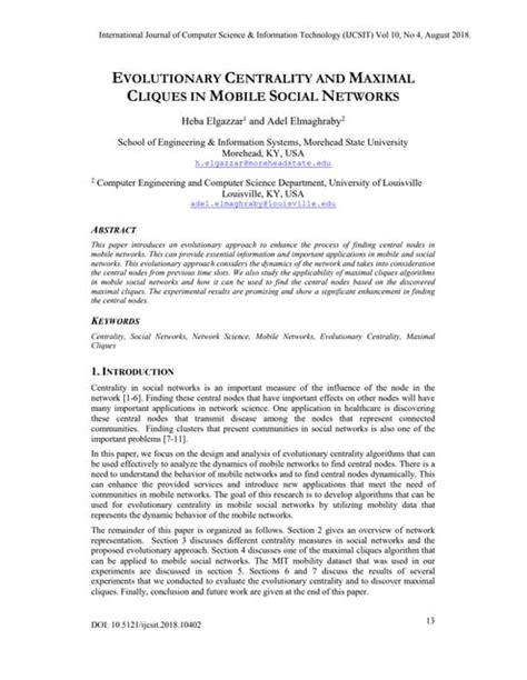 Evolutionary Centrality And Maximal Cliques In Mobile Social Networks Pdf Social Networking