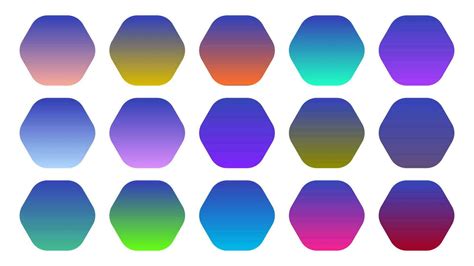 Colorful Blue Color Shade Linear Gradient Palette Swatches Web Kit Rounded Hexagons Template Set