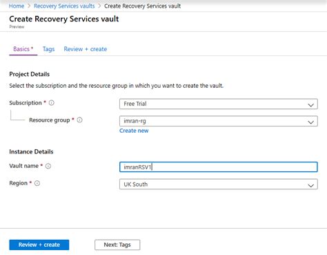 how to create an azure recovery services vault cloud build
