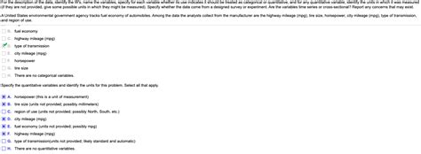 Solved Specify The Quantitative Variables And Identify The Chegg