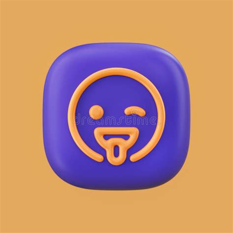 Emotion Icon Wink 3d Icon On A Rounded Button Shape Outline Emoji 3d Rendering Flat
