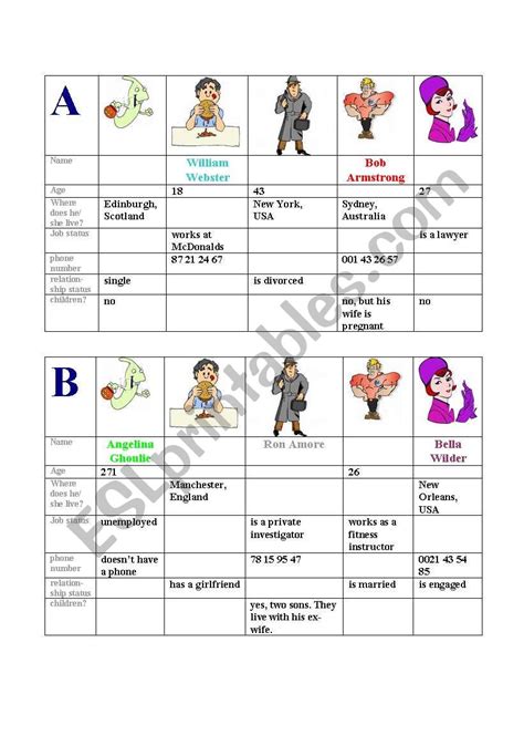 Information Gap 1 Esl Worksheet By Karina7777