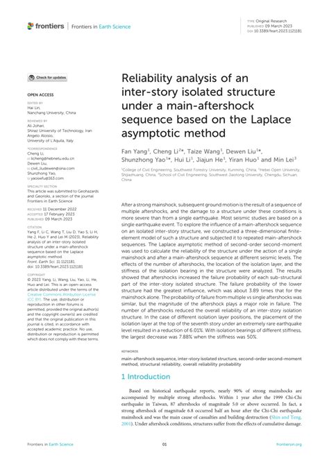 Pdf Reliability Analysis Of An Inter Story Isolated Structure Under A Main Aftershock Sequence