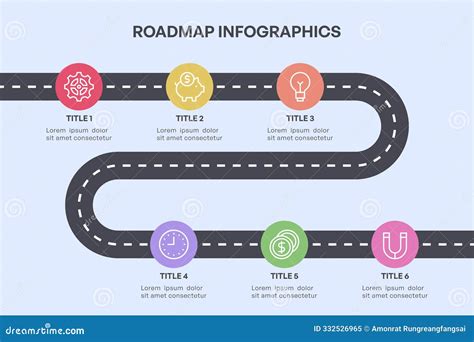 Simple 6 Node Roadmap Infographic With Colorful Icons And Milestones Stock Vector Illustration