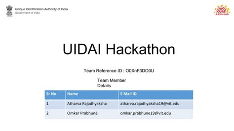 Uidai Hackathon 2nd Position Ppt Free Download