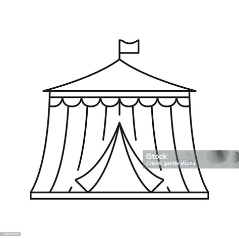 서커스 텐트 라인 아이콘입니다 엔터테인먼트 장소 축제 및 이벤트 공간 개요 기호 공연 및 모임을 위한 큰 상단 구조 편집 가능한