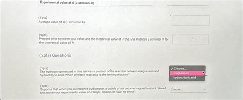Solved Experimental Data Table 1 Experimental Data Table