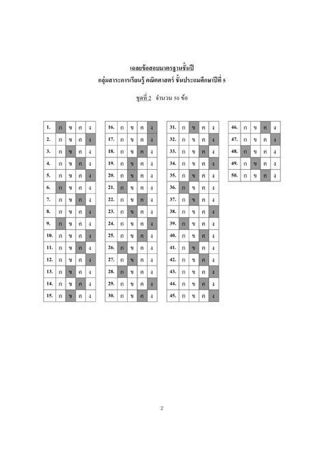 ข้อสอบ แบบฝึกหัด ข้อสอบมาตรฐานชั้น ป 5 ปลายภาค วิชาคณิตศาสตร์ เฉลย