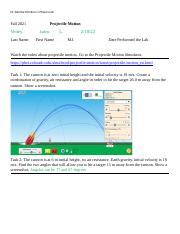 Exploring Projectile Motion In Physics Lab Course Hero
