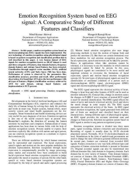 Pdf Emotion Recognition System Based On Eeg Signal A Comparative