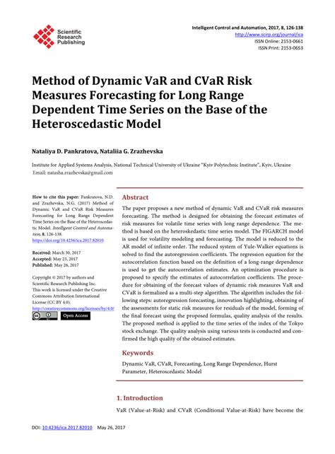 Pdf Method Of Dynamic Var And Cvar Risk Measures Forecasting For Long