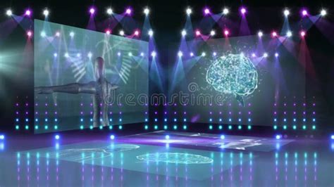 on futuristic stage animation of digital brain and human anatomy with
