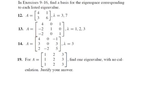 solved in exercises 9 16 find a basis for the eigenspace