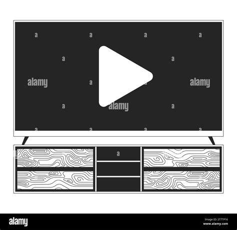 Tv On Console Table Black And White 2d Line Cartoon Object Stock Vector