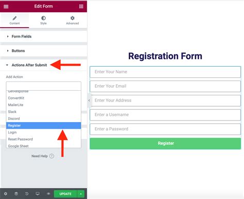 How To Create Elementor User Registration Form Actions Pack