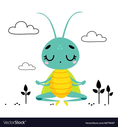 Cute Grasshopper Meditating In Lotus Position Vector Image