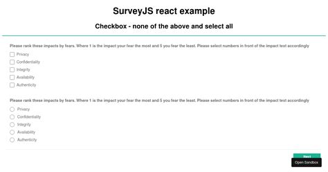 Survey React Examples Codesandbox