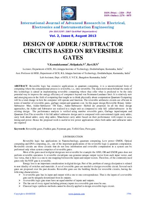 Pdf Design Of Adder Subtractor Circuits Based On Reversible Gates