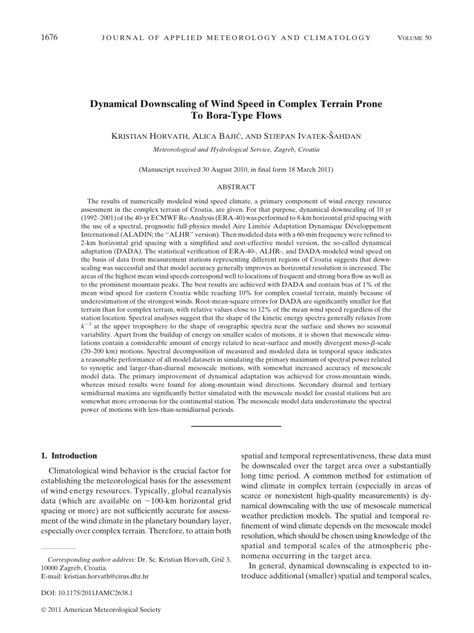 Pdf Dynamical Downscaling Of Wind Resources In Complex Terrain Of Croatia