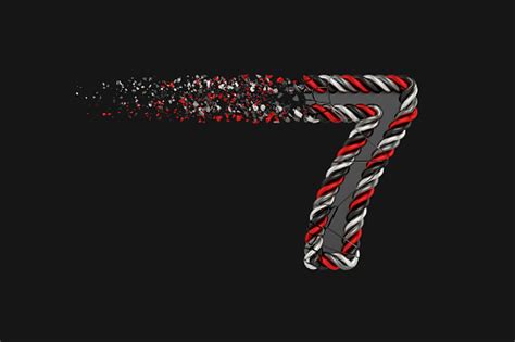 산 산 조각 번호 7 3d 래스터 그림입니다 어두운 배경에 폭발 효과 함께 트위스트 수입니다 고립 된 디자인 요소입니다 3차원