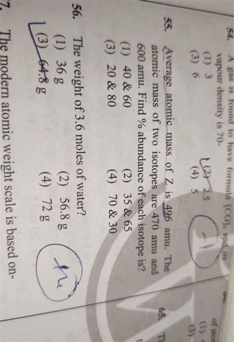 Average Atomic Mass Of Z Is 496amu The Atomic Mass Of Two Isotopes Are 4