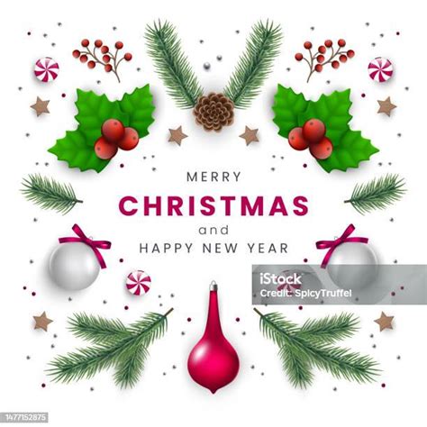 메리 크리스마스 카드 노엘 장식 휴일 인사말 카드 및 파티 초대장 3d 현실적인 별과 소나무가 있는 겨울 엽서 복사 공간 벡터 식물 포스터가 있는 축제 배경 국경에 대한